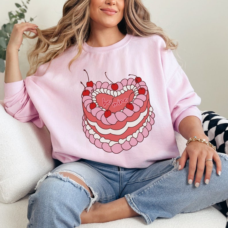 Be Mine Retro Heart Cake Valentines Sweatshirt, Kitschy Valentines Day, Valentine Sweater, Be ...