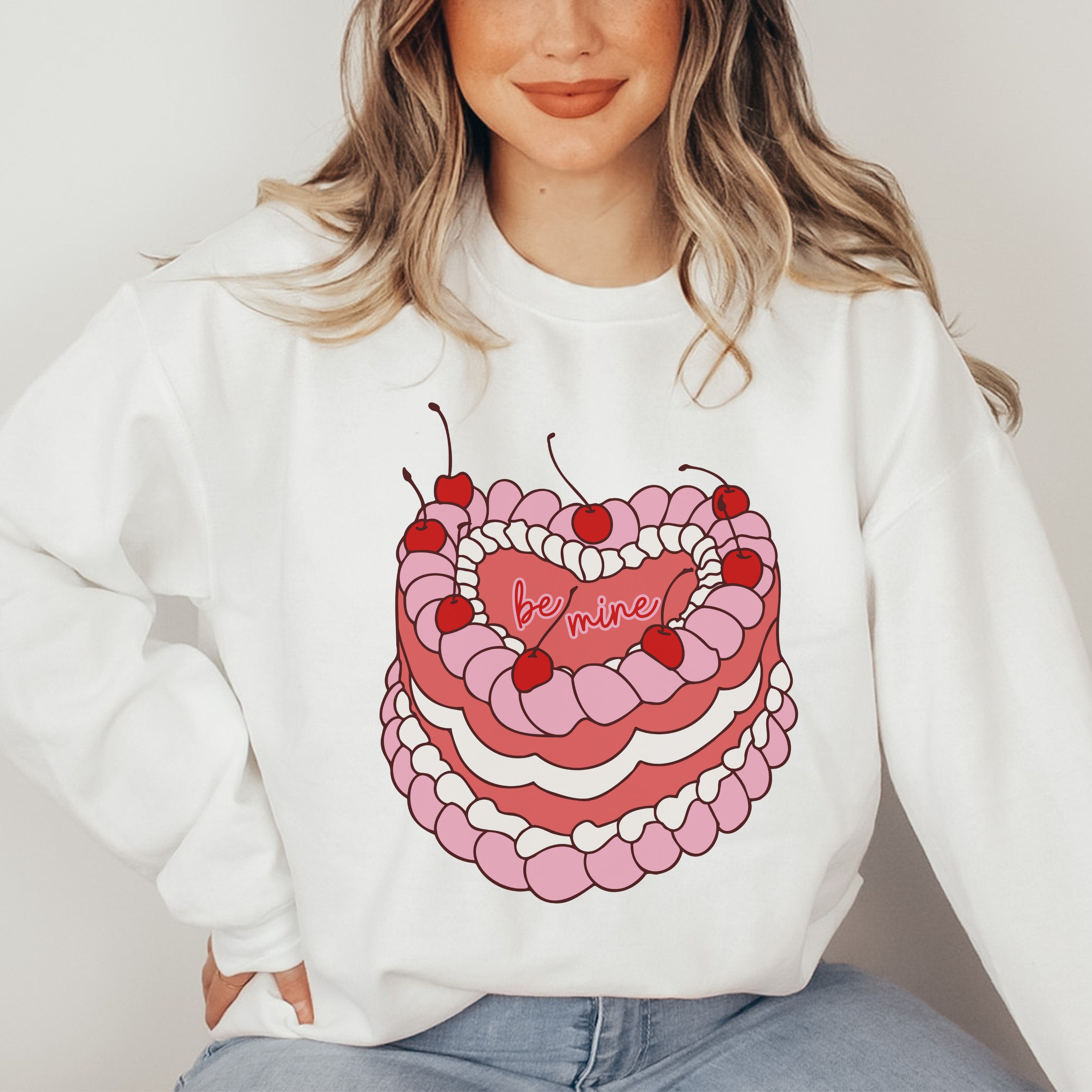 Be Mine Retro Heart Cake Valentines Sweatshirt, Kitschy Valentines Day, Valentine Sweater, Be ...