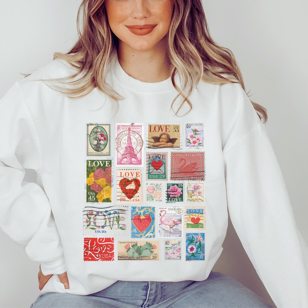 Vintage Love Stamps Sweatshirt, Vintage Valentine, Stamp Collector Gift ...