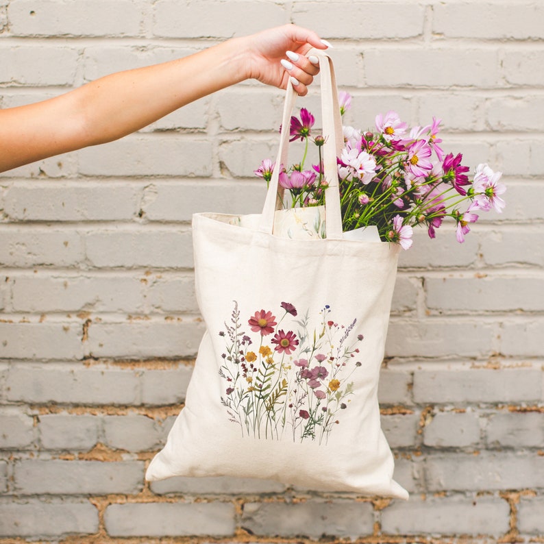 Pressed Wildflower Tote Bag Botanical Gift Bag for Nature Lover Boho ...