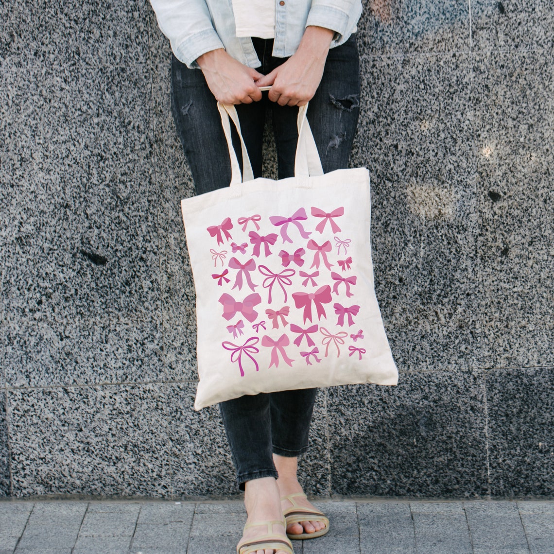 Pink Bow Tote Bag, Pink Bow Bag, Bow Tote Bag, Balletcore Aesthetic ...