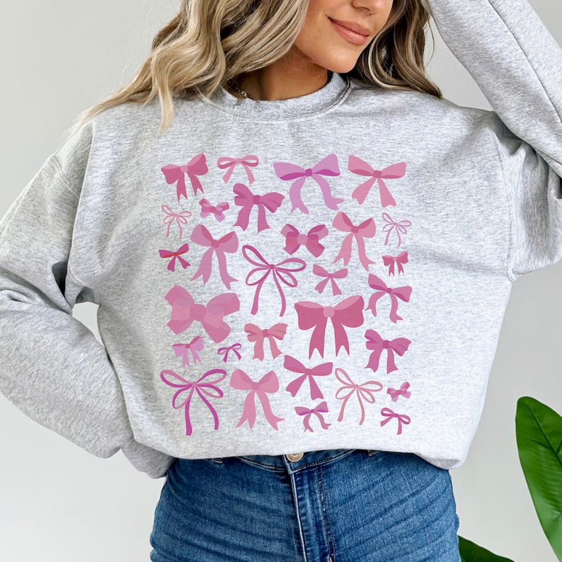 Pink Bows Sweatshirt, Coquette Bow Sweater, Balletcore Aesthetic, Bow Gift for Her, Trendy ...