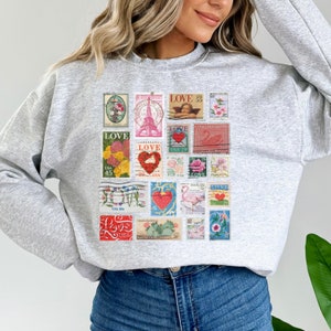 Vintage Love Stamps Sweatshirt, Vintage Valentine, Stamp Collector Gift ...