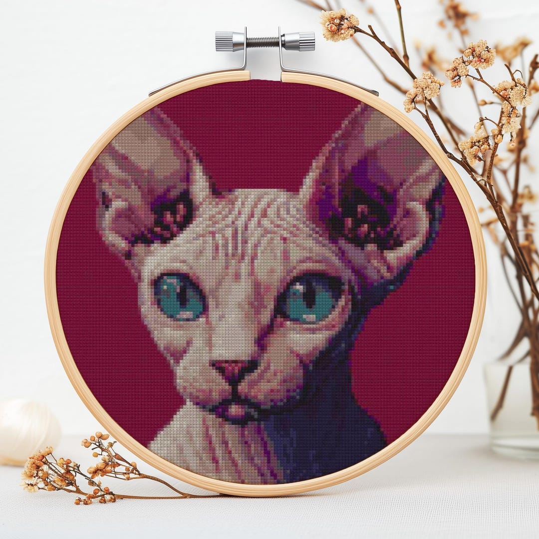 Sphynx Cat Cross Stitch Pattern - Realistic Pixel Art Design - PDF ...