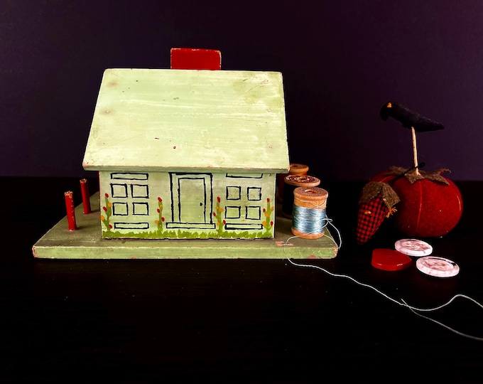 Vintage Wooden House Sewing Box, Thread and Sewing Box, Hand Made Wood ...