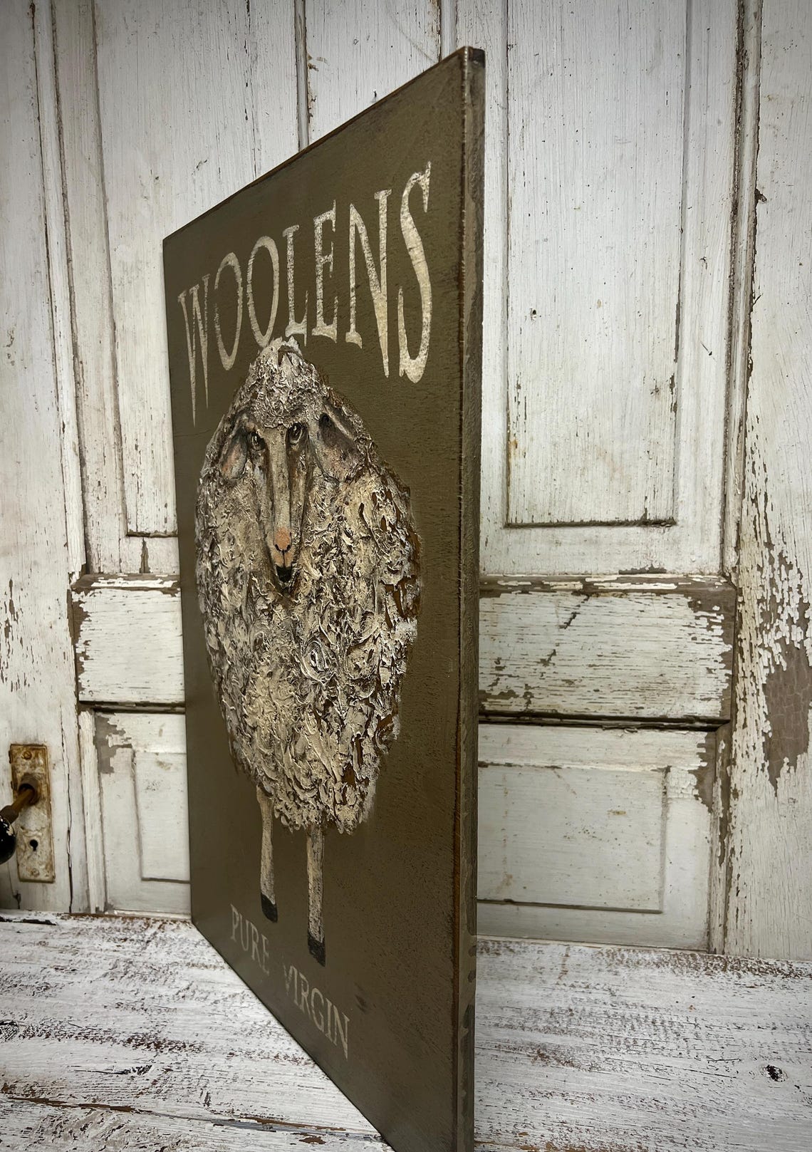 Hand-painted Woolens Sheep Sign: Primitive Advertising Art - Etsy