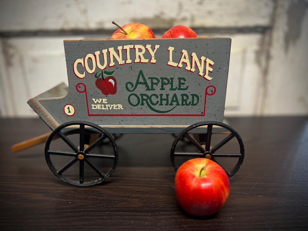 Vintage Folk Art Wooden Apple Cart, Country Style Home Decor, Apple ...