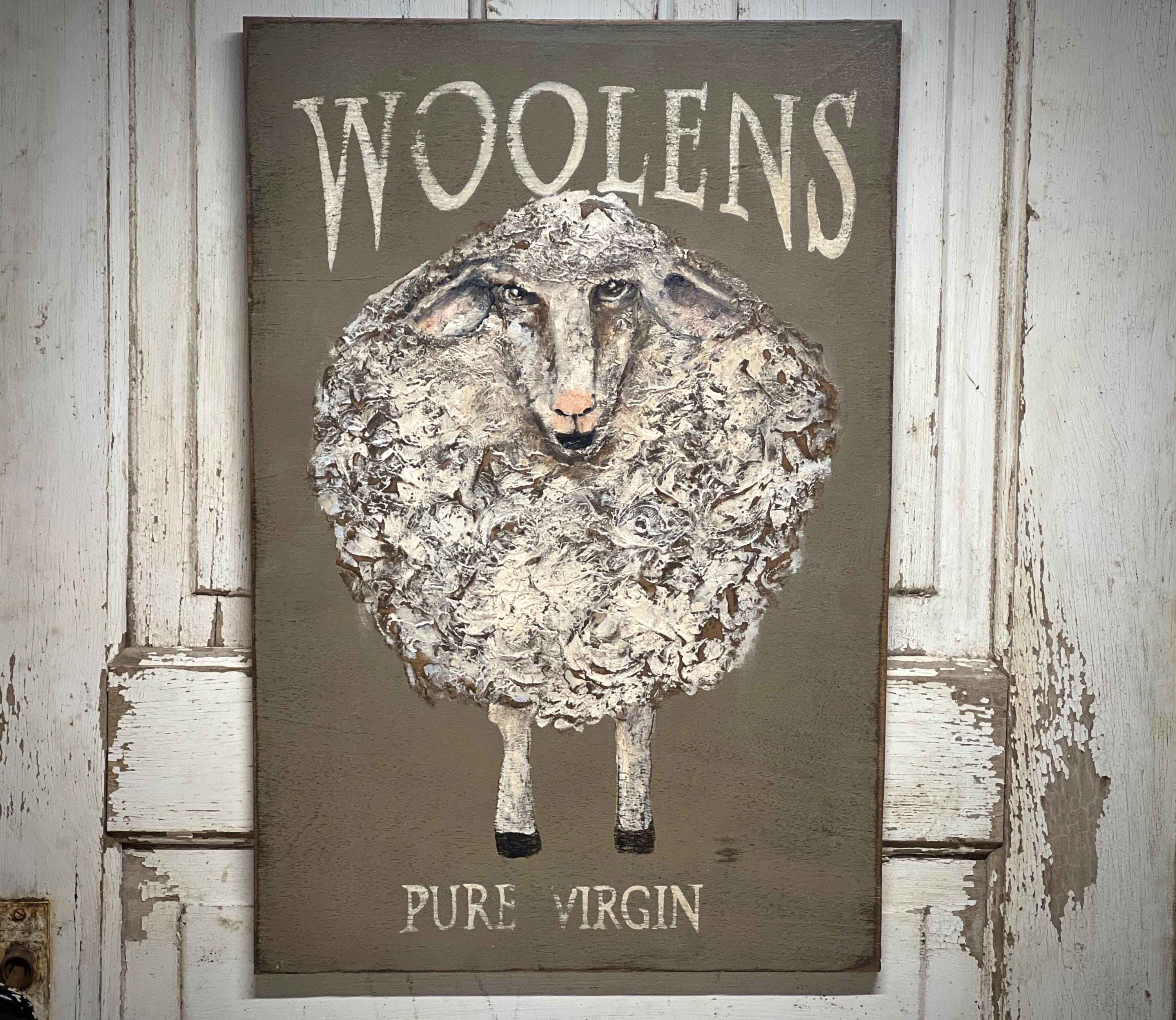 Hand-painted Woolens Sheep Sign: Primitive Advertising Art - Etsy
