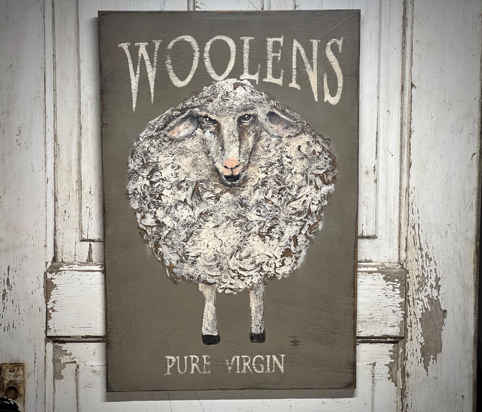 Hand-painted Woolens Sheep Sign: Primitive Advertising Art - Etsy