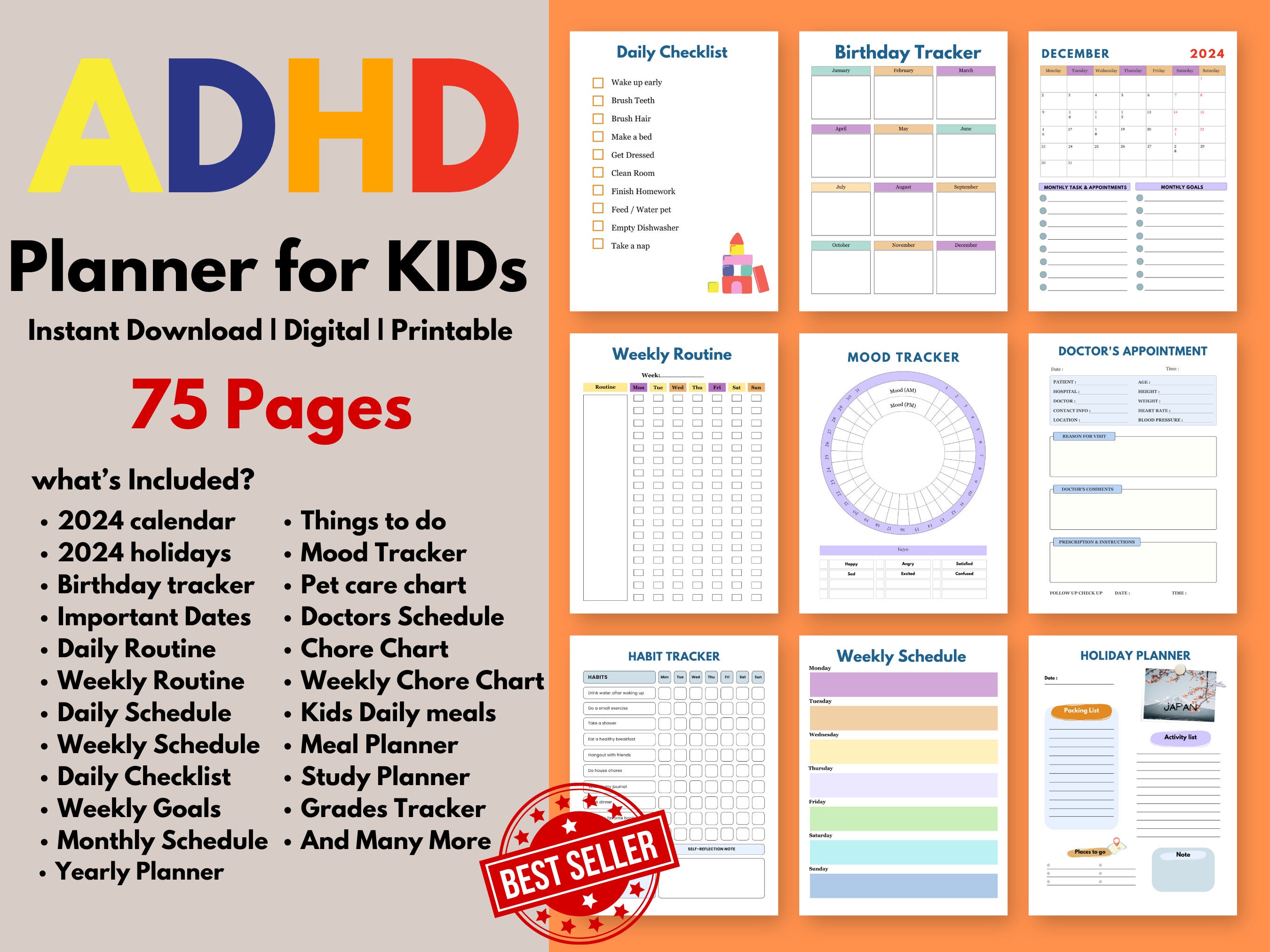 ADHD Digital Planner for Kids 2024 Meal Plan Daily Chores - Etsy UK