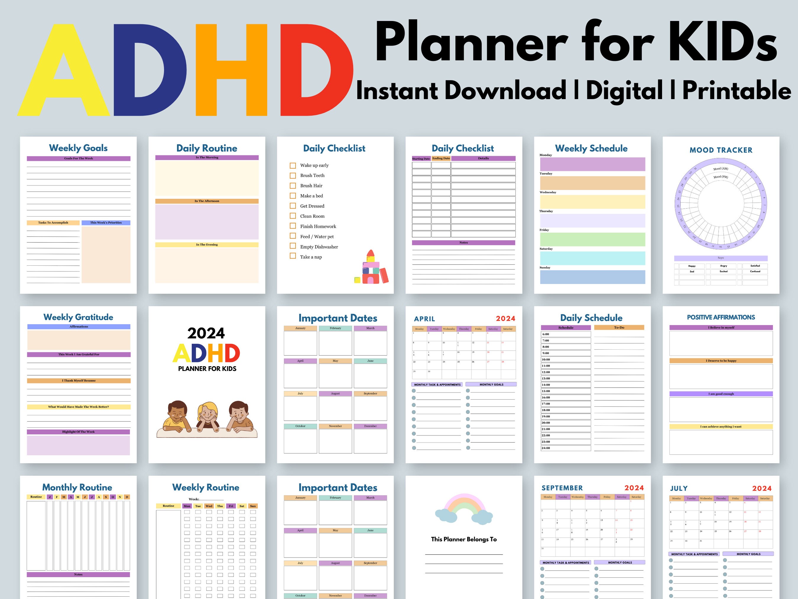 ADHD Digital Planner for Kids 2024 Meal Plan Daily Chores - Etsy UK