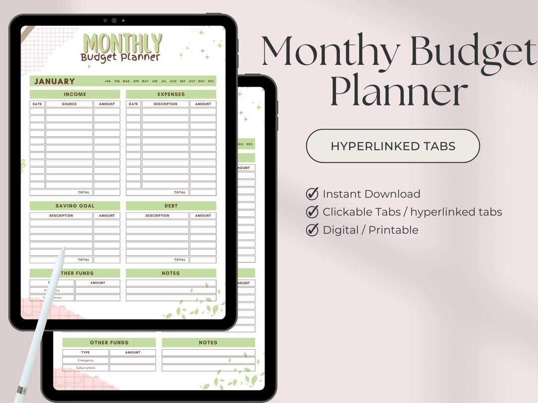 Monthly Budget Planner Money Planner Clickable Tabs Money - Etsy