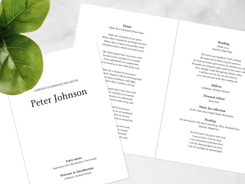 Funeral Order of Service, Traditional Style, Editable Template, Instant ...