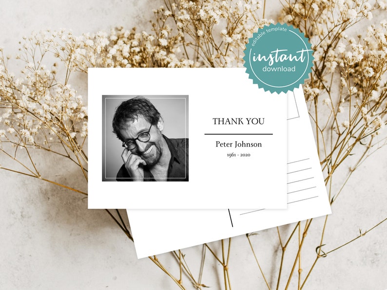 Funeral Thank You Card, Traditional Style, Editable Template, Instant ...