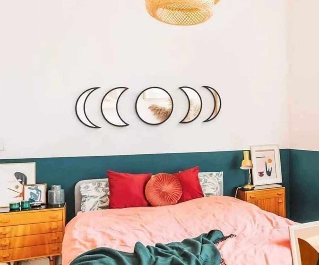 Black Framed Moon Phase Mirror Sets, Decorative Abstract MOON Phase ...