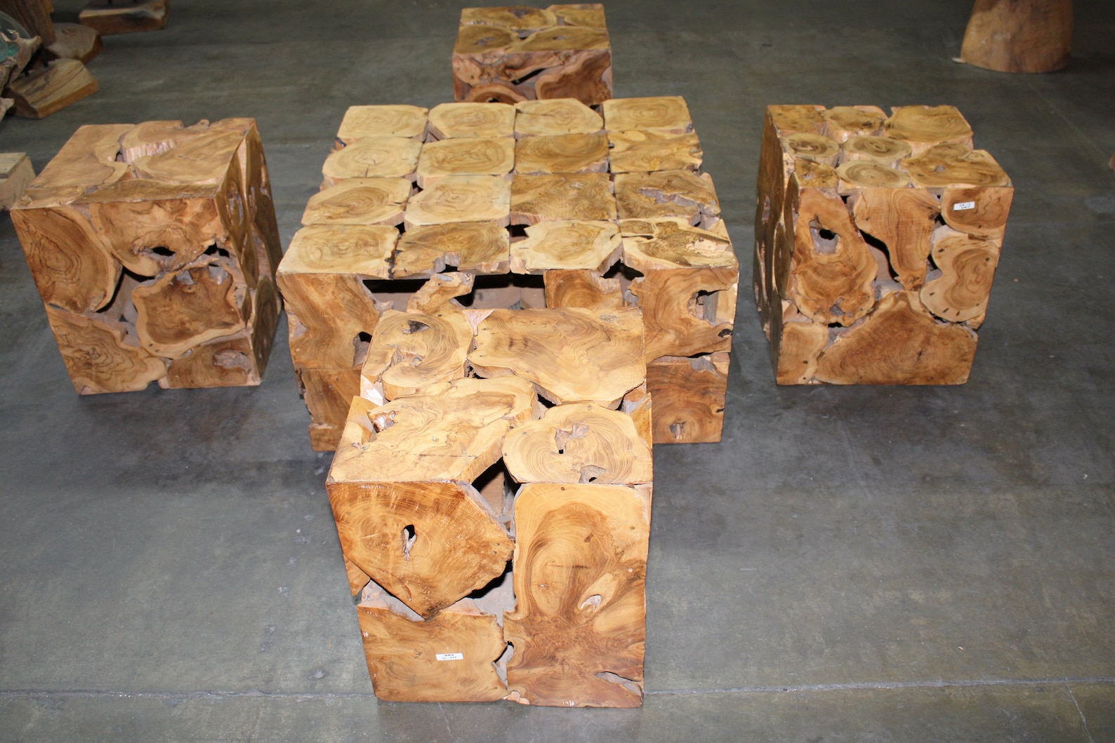 Teak Solid Wood Block Coffee Table 5 Pcs Sets TWBT07 - Etsy