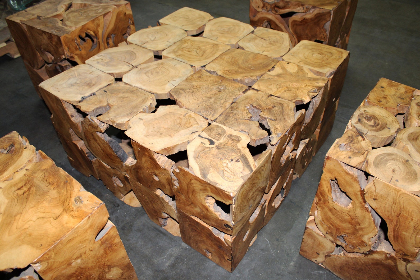 Teak Solid Wood Block Coffee Table 5 Pcs Sets TWBT07 - Etsy