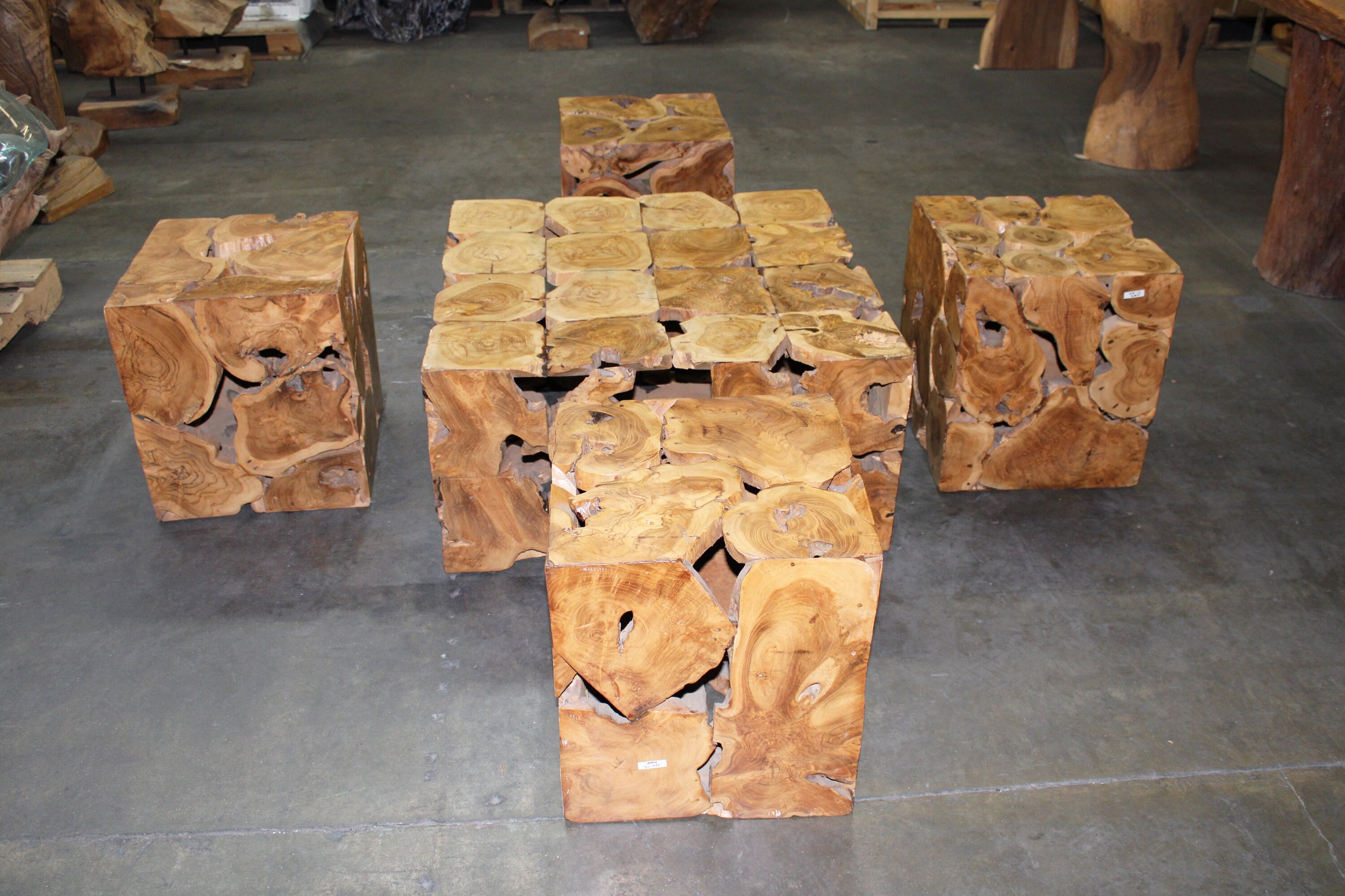 Teak Solid Wood Block Coffee Table 5 Pcs Sets TWBT07 - Etsy