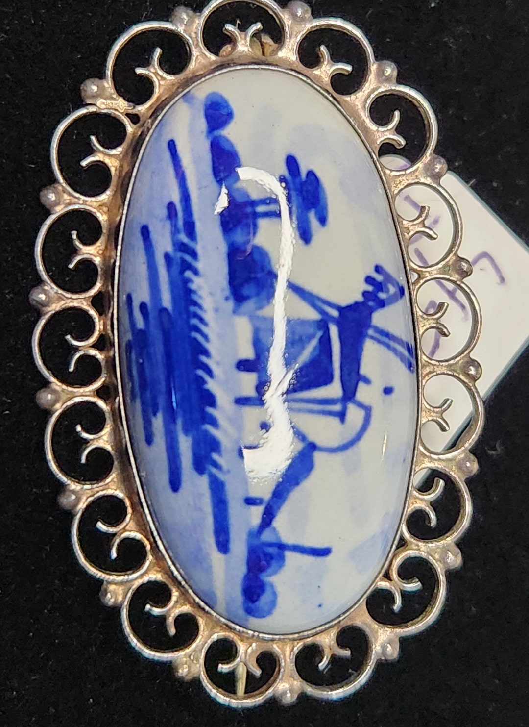 Delft Silver Porcelain Brooch - Etsy