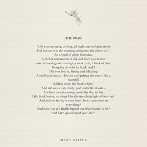 Mary Oliver the Swan, Poem Prints, Book Quotes, Gift for Writers ...