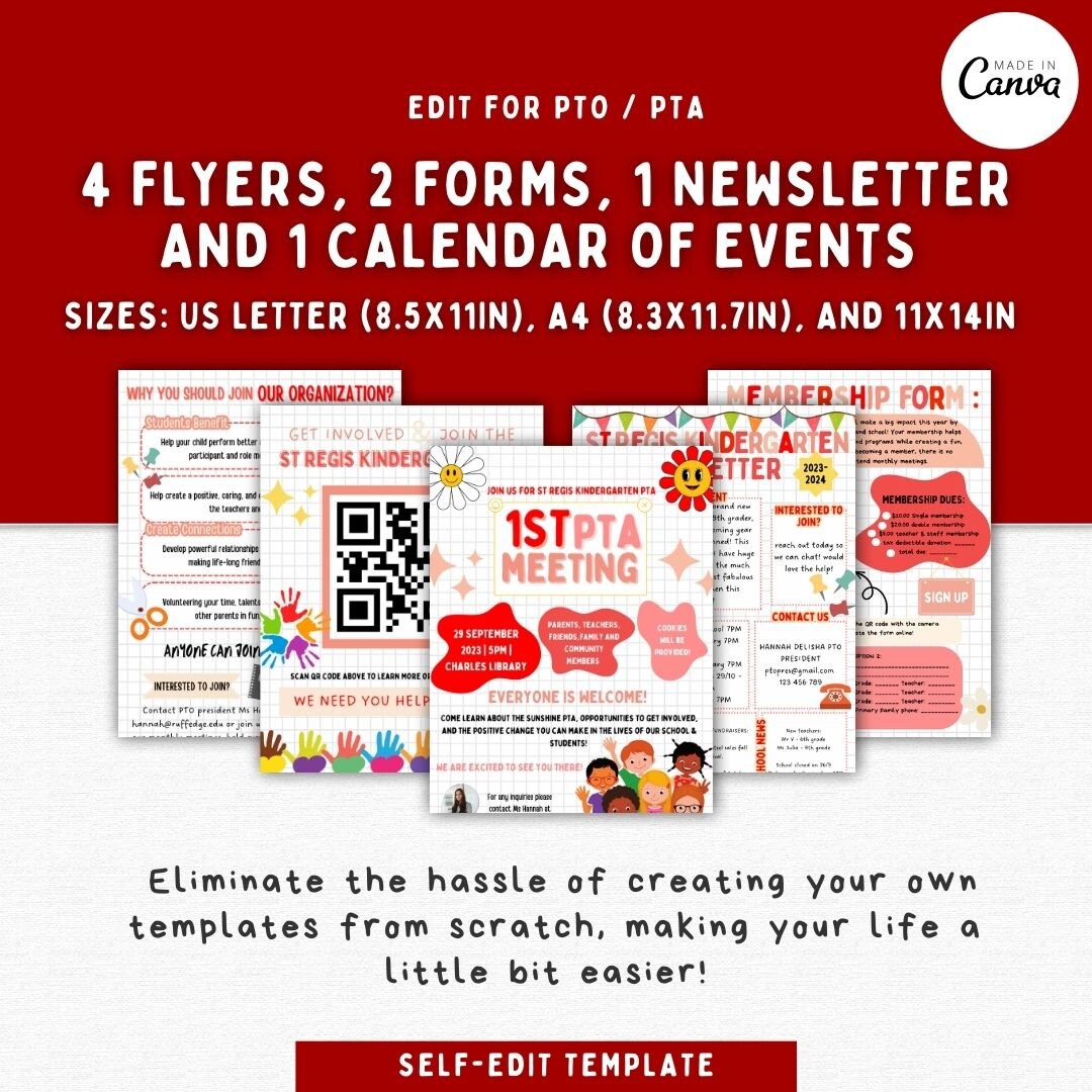 Red Theme / Editable PTA / PTO Bundle Includes Recruitment Flyers ...