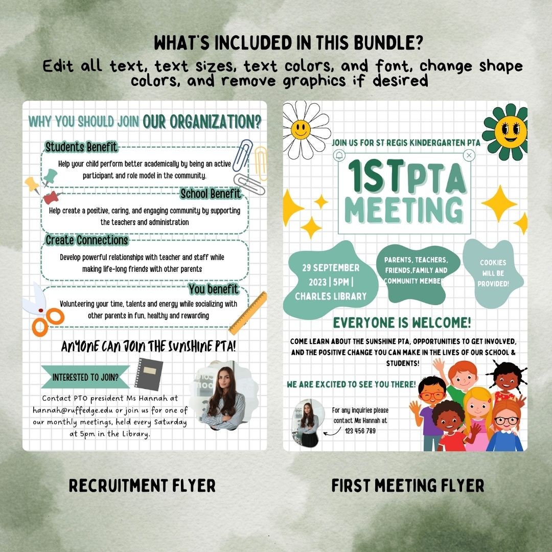 Green Theme / Editable PTA / PTO Bundle Includes Recruitment Flyers ...