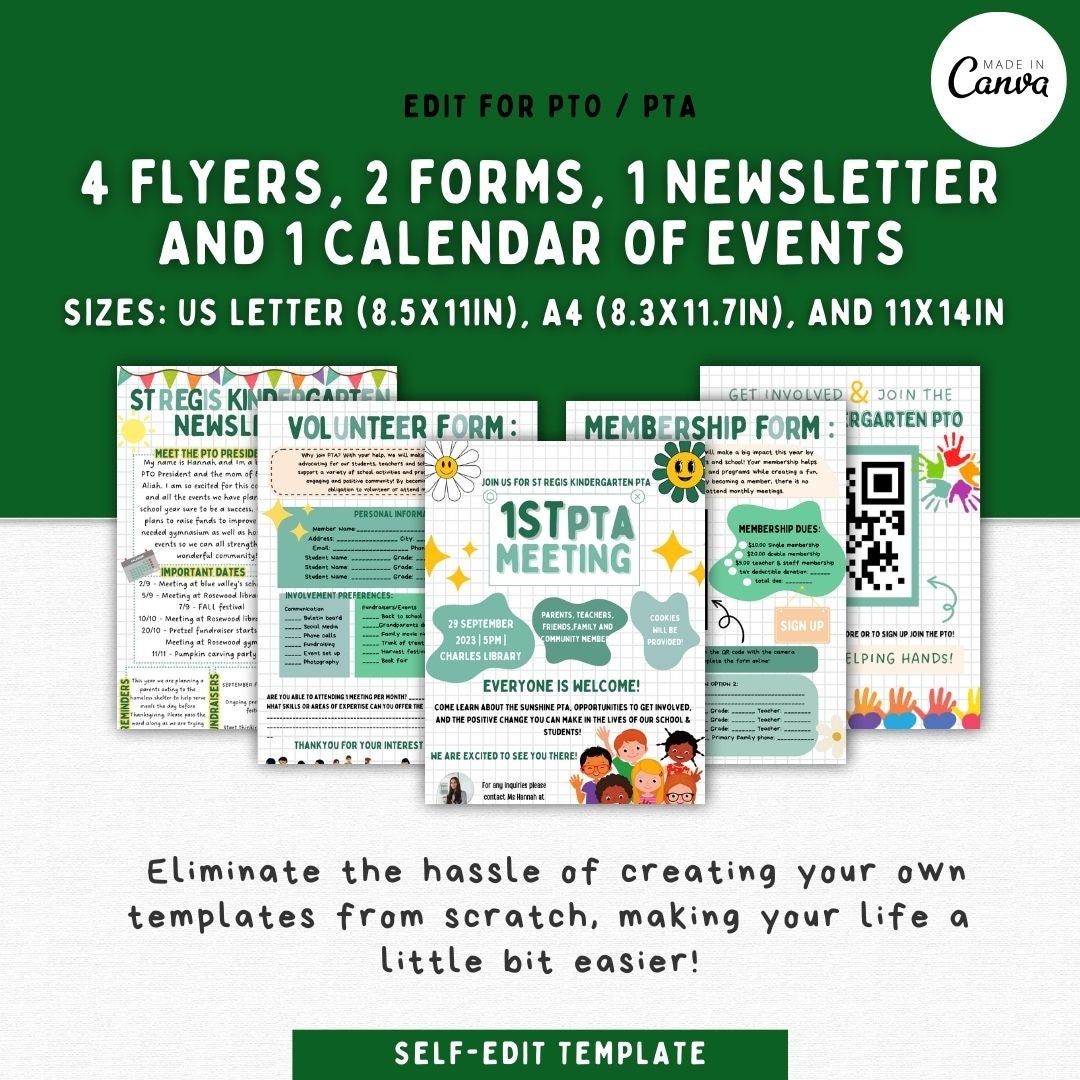 Green Theme / Editable PTA / PTO Bundle Includes Recruitment Flyers ...