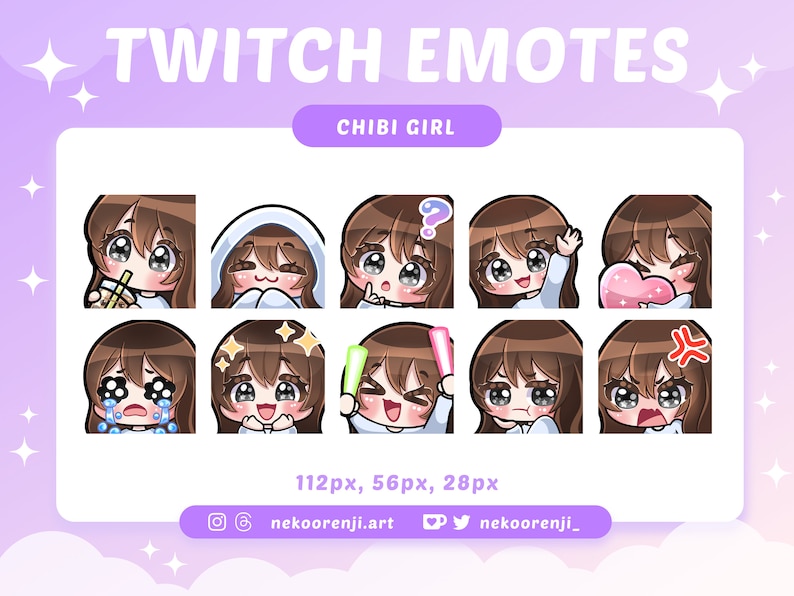 Lindo Chibi Girl Emote Set para Twitch / Discord / Cabello - Etsy México