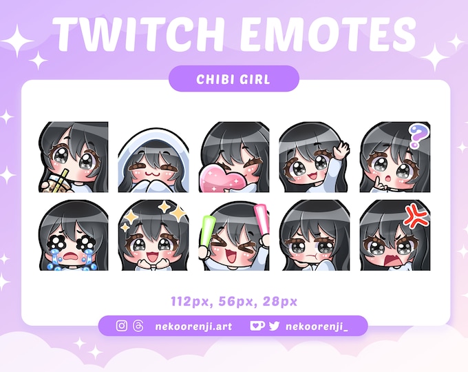 50+ V1 Black Hair Girl Emotes | Female Chibi Emote Set for Twitch ...