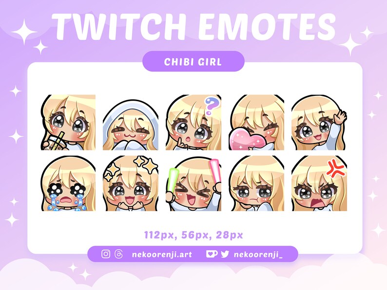 Cute Chibi Girl Emote Pack for Twitch / Discord | Blonde Hair With ...