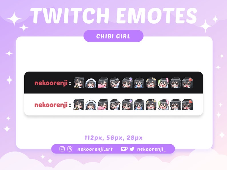 Cute Chibi Girl Emote Set for Twitch / Discord | Black Hair With Bangs ...