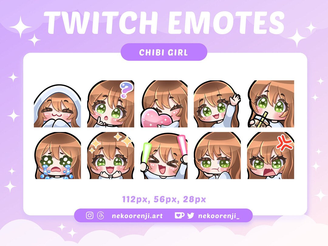 Cute Chibi Girl Emote Set for Twitch / Discord | Light Brown Hair With ...