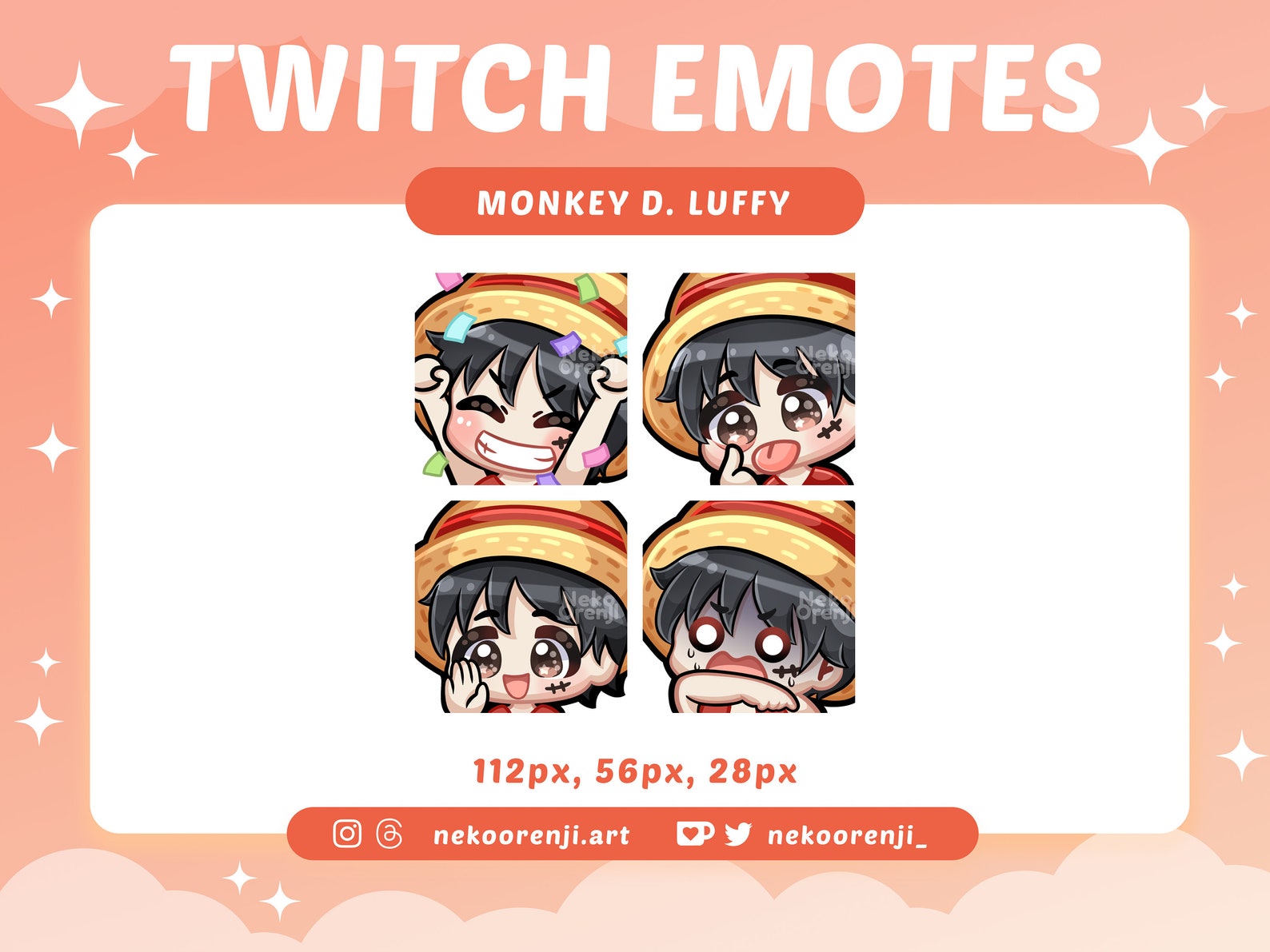 One Piece Luffy Twitch Emotes Chibi Black Hair Anime Boy Twitch Discord ...