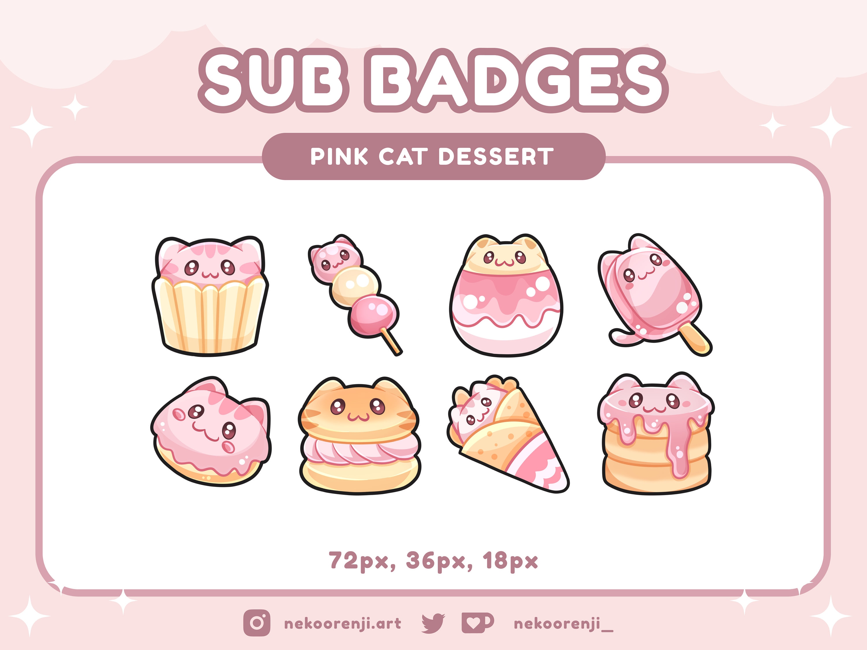 Cute Pink Cat Dessert Cafe Sub Bit Badges for Twitch Cute P2U Premade ...