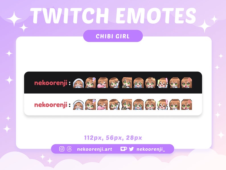 Cute Chibi Girl Emote Set for Twitch / Discord | Light Brown Hair With ...
