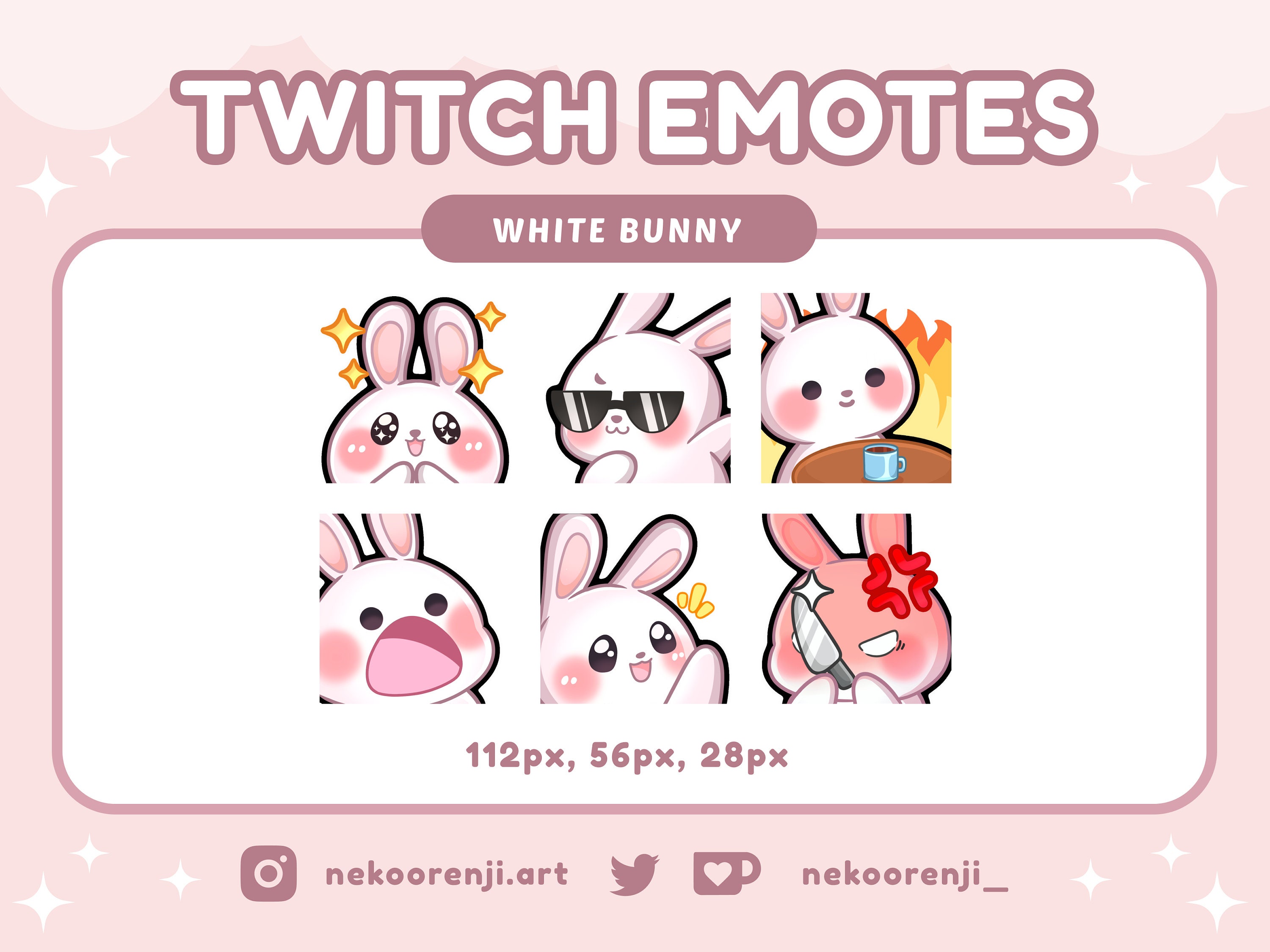 Cute Bunny Emotes for Twitch Rabbit Emotes for Streaming Graphics ...