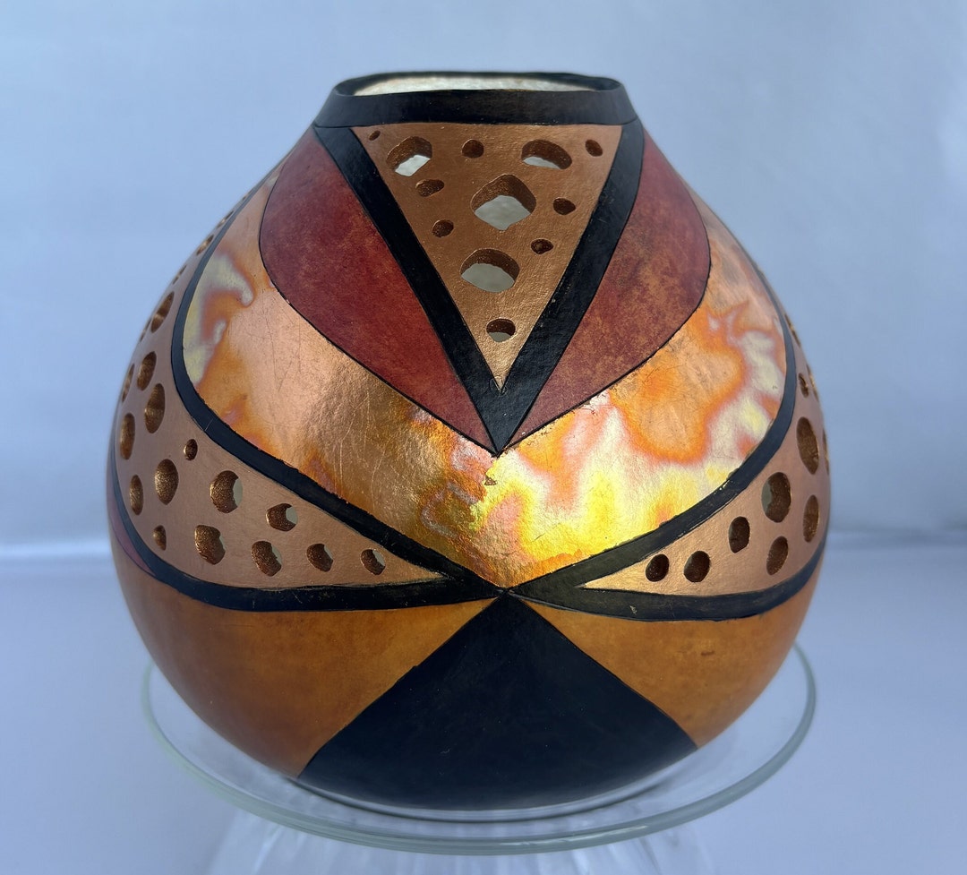 Contemporary Gold Leaf and Copper Painted Gourd - Etsy