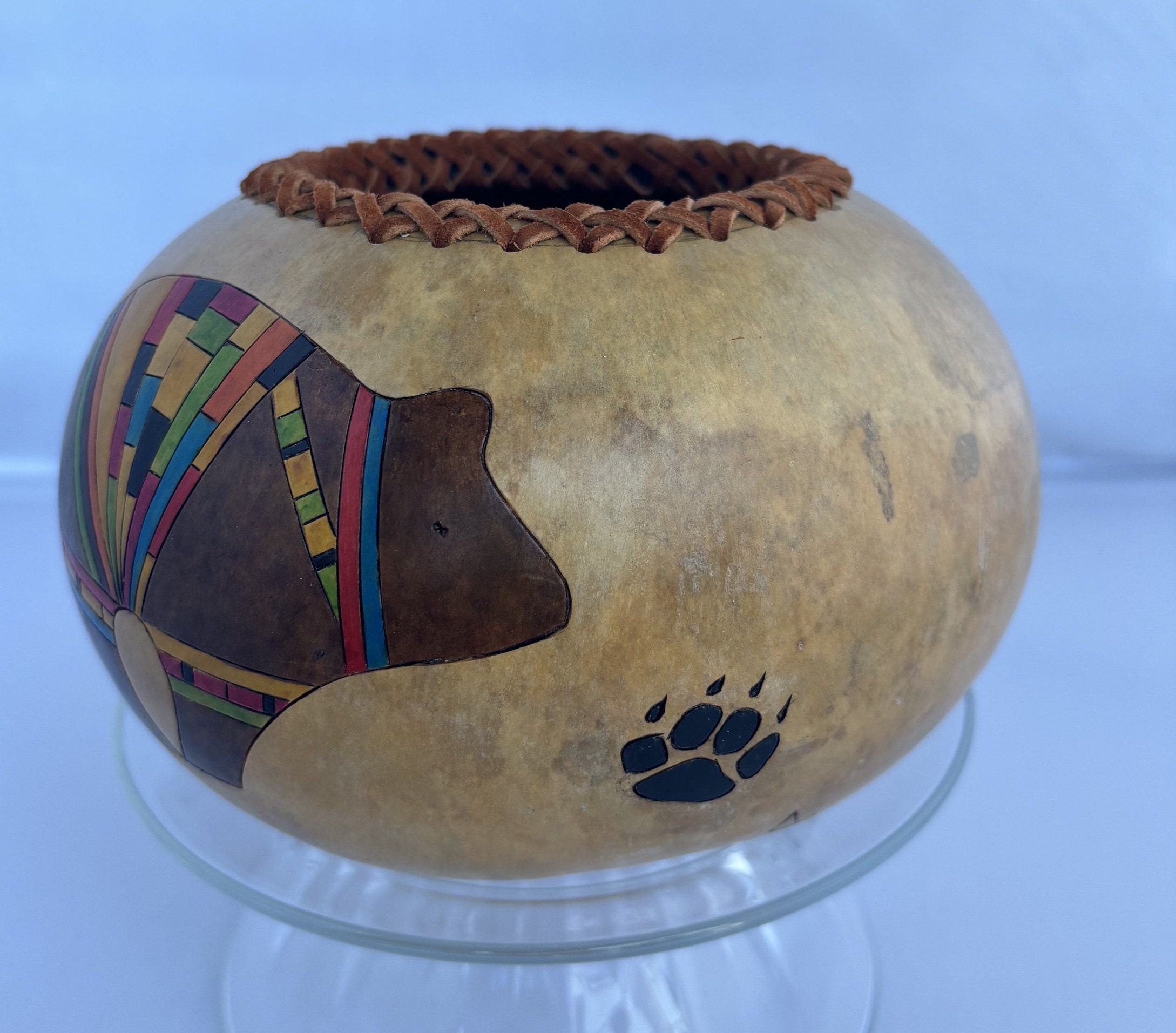 Southwest Bear Gourd With Leather Braided Accent - Etsy