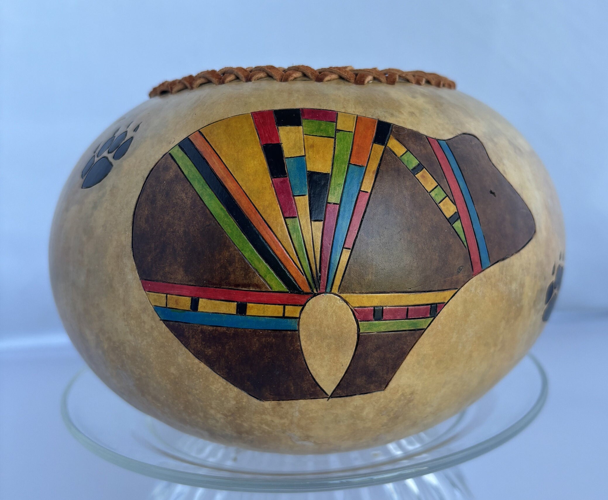 Southwest Bear Gourd With Leather Braided Accent - Etsy