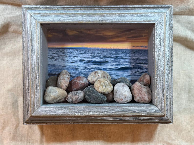 Shadow Box Containing a Shoreline Photo and Hand Picked Lake Superior ...