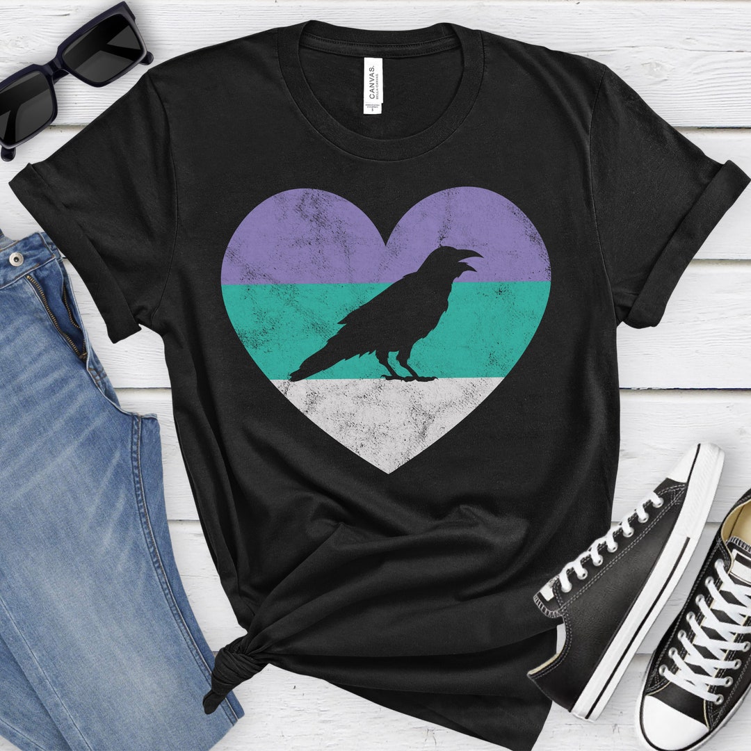 Raven Shirt for Women and Girls, Cute Raven T-shirt, Retro Vintage ...