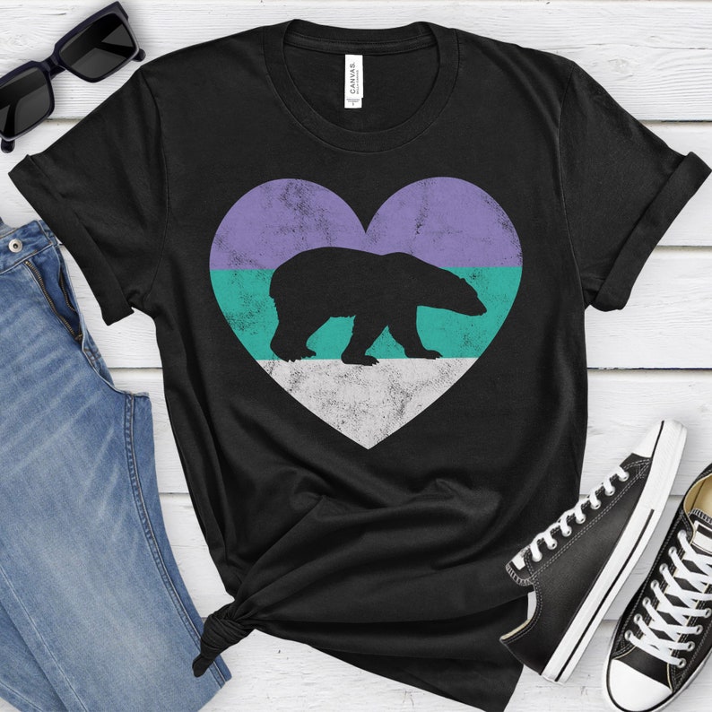 Polar Bear Shirt for Women and Girls, Cute Polar Bear T-shirt, Retro Polar Bear Shirts, I Heart ...