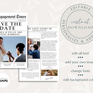 Engagement Times Newspaper Save the Date Card - Etsy