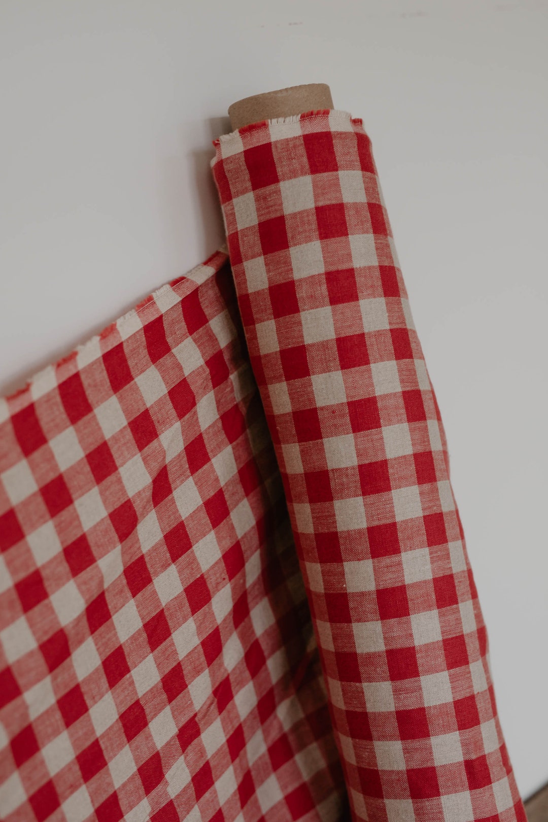 Red Checks Softened Linen Fabric Cut by Meter by Yard for Sewing - Etsy