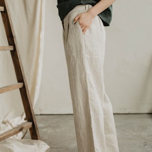 Women's Linen Pants VILTĖ. Classy Linen Trousers for Women. Straight ...