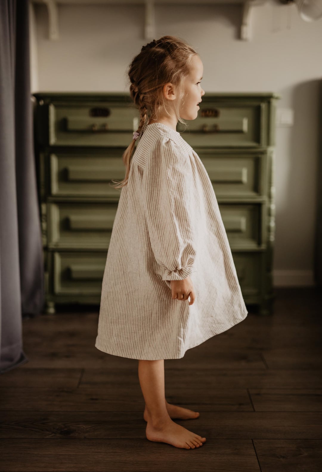Girls Linen Dress ŽEMYNA. Kids Linen Dress in Stripes - Etsy