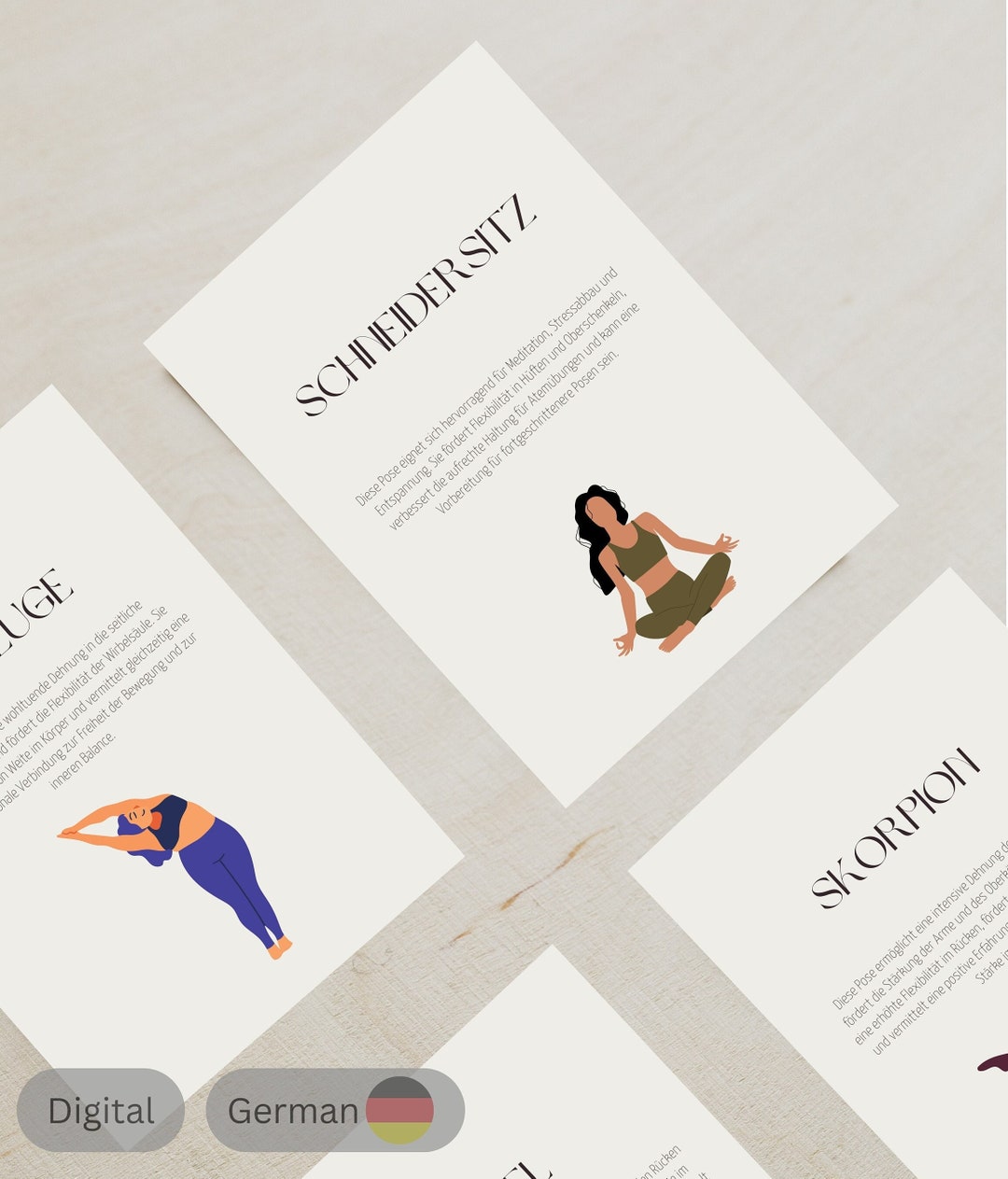 Yoga Cards Set Digital 55 Asana Cards Yoga Training German Yoga Pose ...