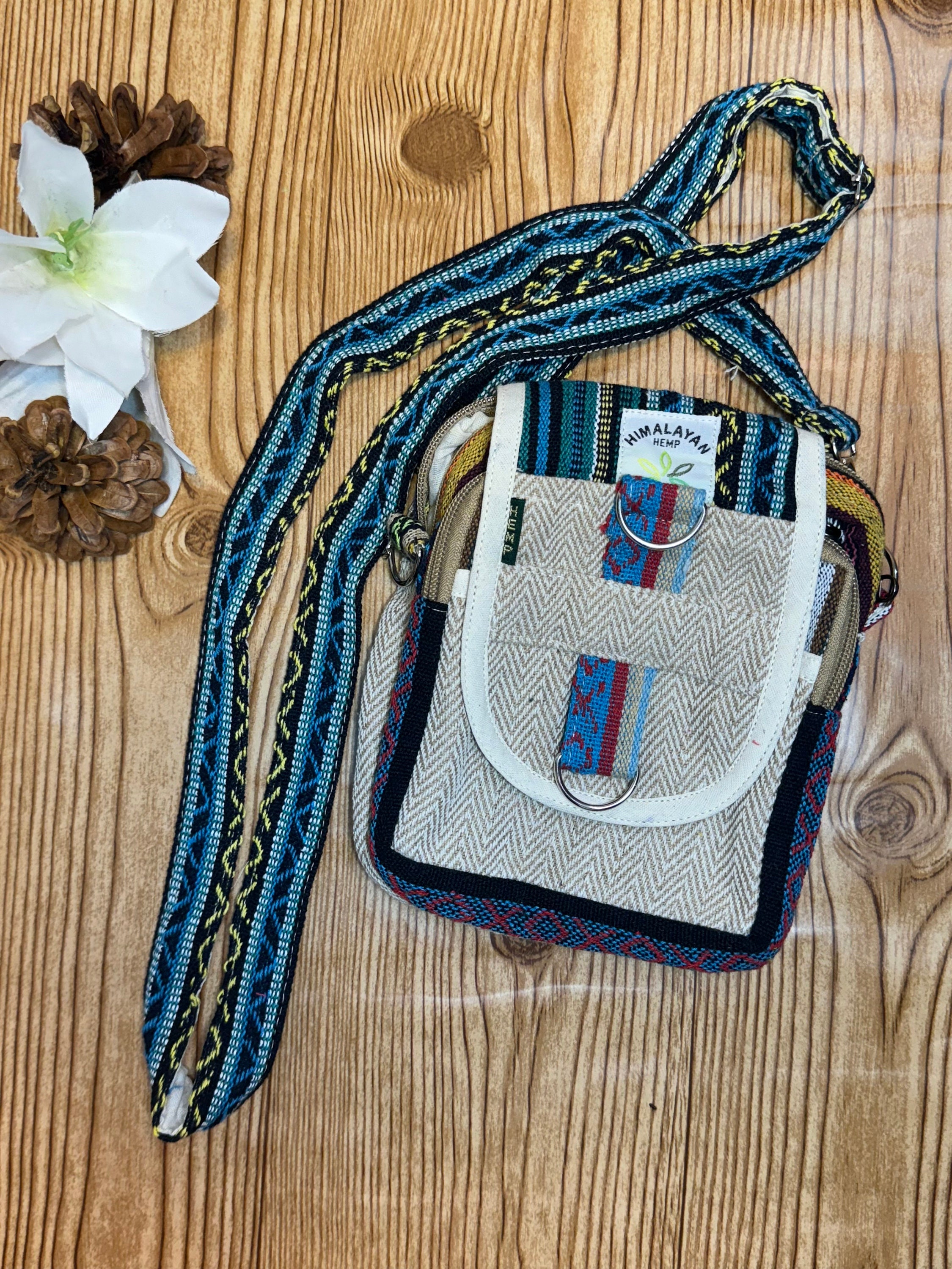 Unisex Organic Hemp Crossbody Bag: Triple-compartment Handmade Elegance ...