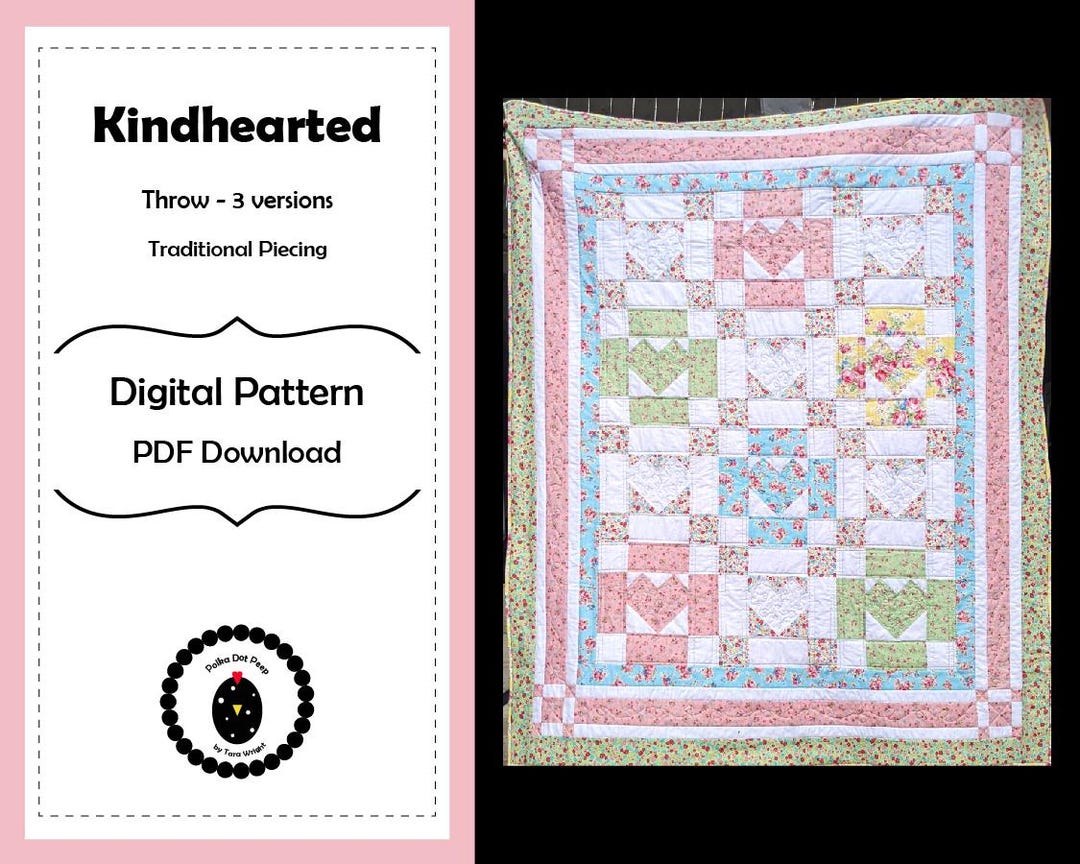 KINDHEARTED Digital Quilt Pattern - PDF Quilt Pattern - Stitch and Flip Quilt - Heart Quilt ...
