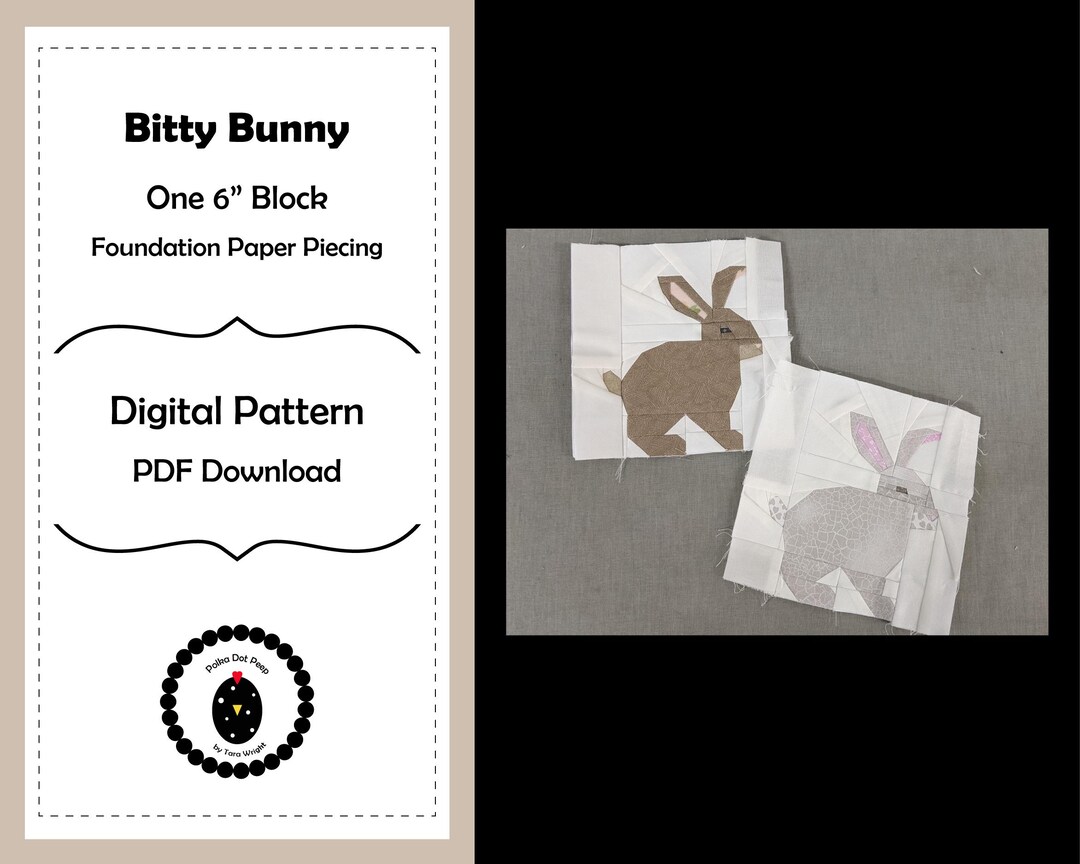 BITTY BUNNY 6" Block Pattern - 1 FPP Quilt Block - Foundation Paper ...